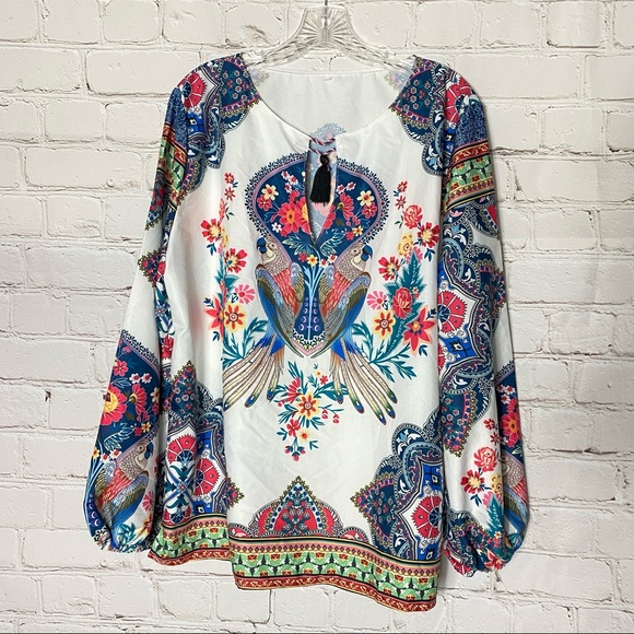 Tops | Gorgeous Long Sleeve Parrot Blouse | Poshmark